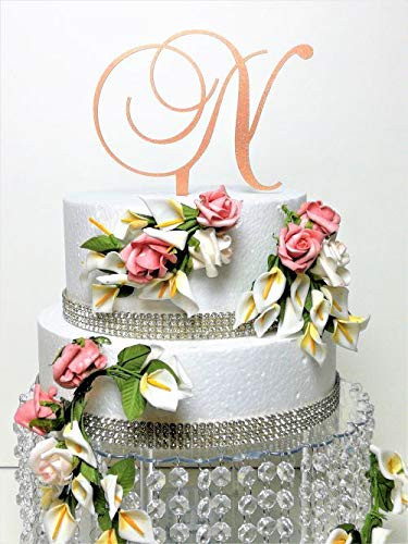 Rose Gold Letter N Shimmer Monogram Acrylic Letter Cake Topper - Famous ...