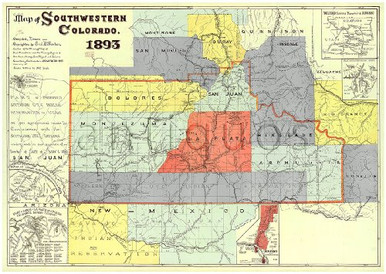 Antiguos Maps - Southwest Colorado Map Circa 1893 - Measures 24 in x 36 ...