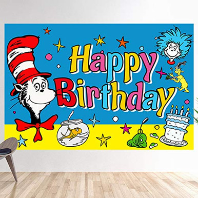 Dr Seuss Birthday Party Backdrop Green Eggs and HamCat in The Hat Party ...