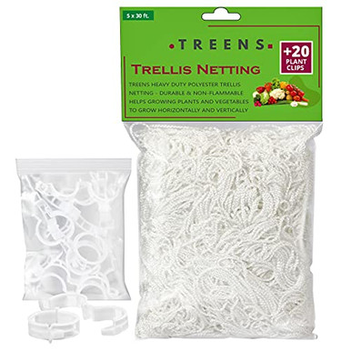 Treens Trellis Netting 5x30 ft. with 20 Additional Plant Clips and 10 ...