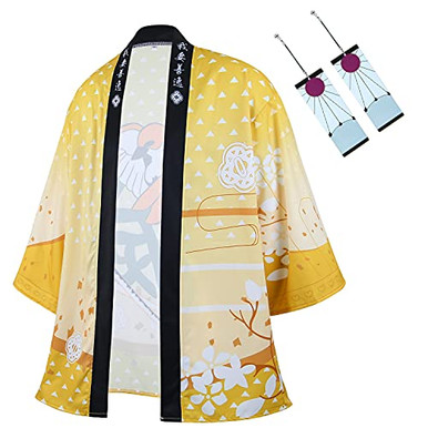 Men's Demon Slayer Robes Earring Kimetsu no Yaiba Cosplay Cloak -Yellow ...