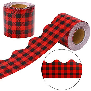 URATOT 65.6 Feet Buffalo Plaid Bulletin Board Border Scalloped Border ...