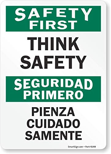 SmartSign "Safety First - Think Safety" Bilingual Label | 5" x 7 ...