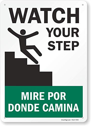 SmartSign "Watch Your Step" Bilingual Sign | 10" x 14" Aluminum ...
