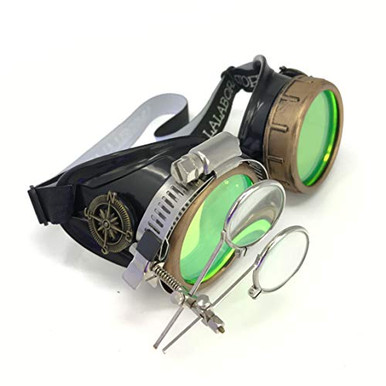 Steampunk Victorian Style Goggles with Compass Design, Neon Green ...