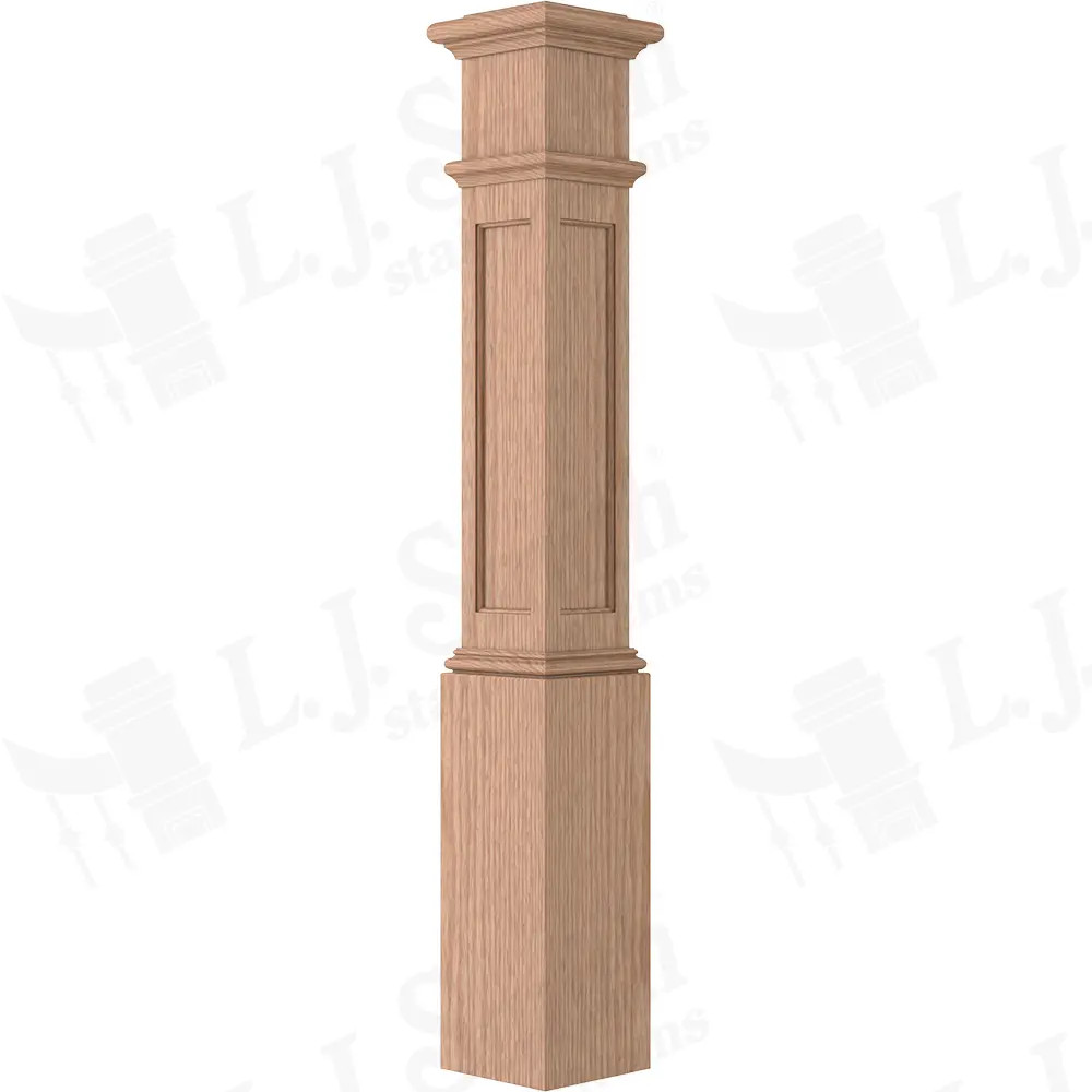 LJ-4094 Red Oak Recessed Panel 7 1/2" X 53 1/2" Box Newel