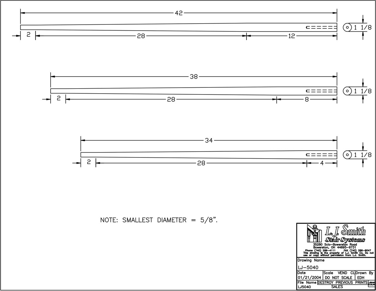 LJ-5040 Straight Taper 1 1/8" X 34" Baluster