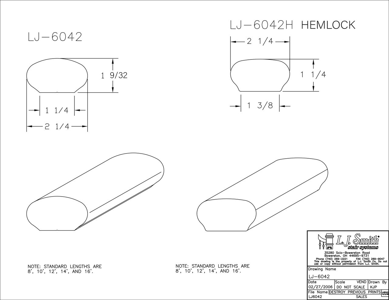 LJ-6042-6 Finger Jointed 1 1/4" H x 2 1/4" W x 6' Wall Rail