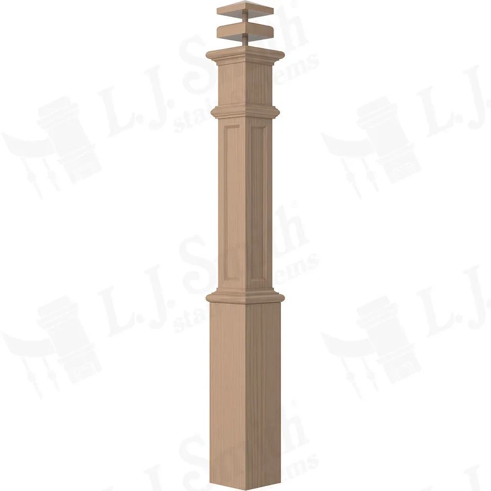 LJRC-4591 Red Oak Recessed Panel 6-1/4" x 55" Box Newel