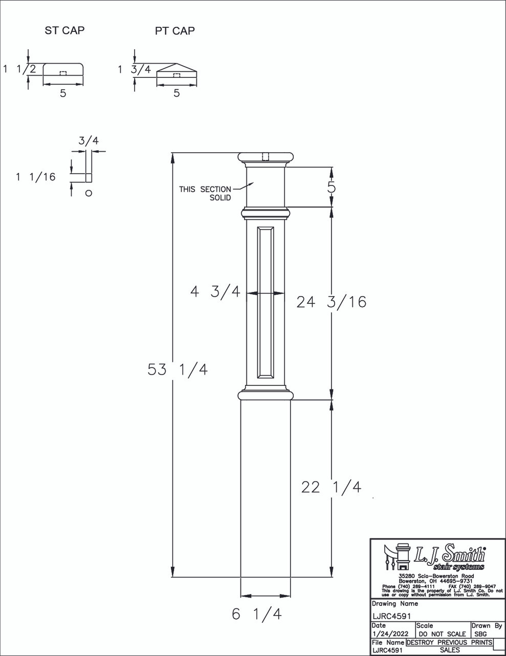 LJRC-4591 Red Oak Recessed Panel 6-1/4" x 55" Box Newel