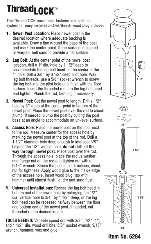 Threadlock Newel Post Fastener