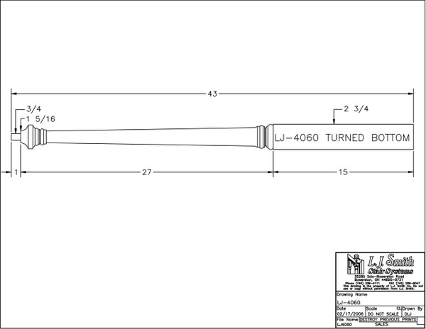 LJ-4060 Starting 2 3/4" x 43" Newel (Turned Bottom)