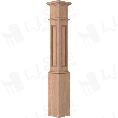 LJ-4095 Red Oak Raised Panel 7 1/2" X 53 1/2" Box Newel
