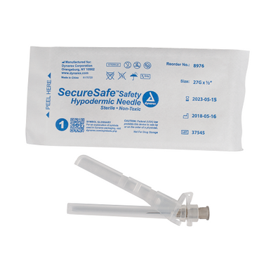 SecureSafe Safety Hypodermic Needle, 27G, 1/2" needle, 10/100/cs