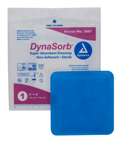 DynaSorb Super Absorbent Dressing, Non-Adhering, 4" x 4", 12/10/cs