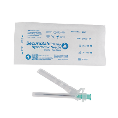 SecureSafe Safety Hypodermic Needle, 21G, 1 1/2 " needle, 10/100/cs