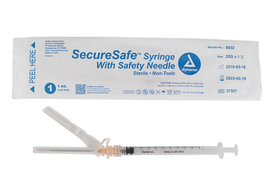 SecureSafe Syringe w/ Safety Needle - 1cc Luer Lock, 25G, 1 1/2" needle ...