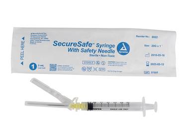 SecureSafe Syringe w/ Safety Needle - 3cc - Luer Lock, 20G 1" needle, 8 ...