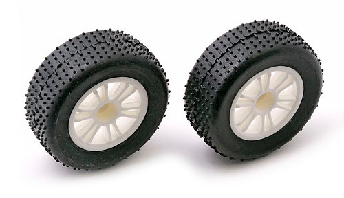 Narrow Spoked Wheels/Tires, white, mounted - Associated Electrics