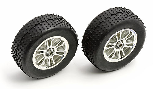 Narrow Spoked Wheels/Tires, chrome, mounted - Associated Electrics