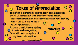 Tokens of Appreciation w Card 10/set |Trainers Warehouse