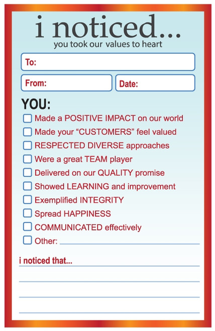I Noticed - Values Appreciation Note Pads - in Duplicate