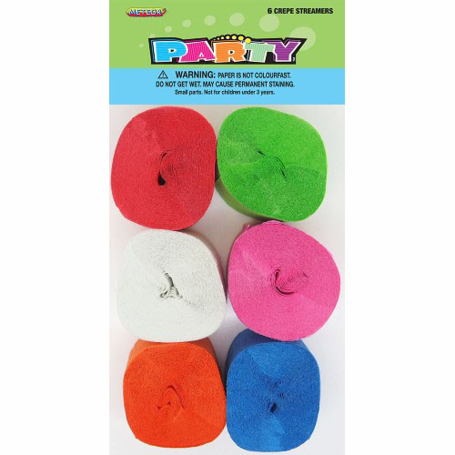 Assorted Crepe Paper Streamers 6pk | Discount Party Warehouse