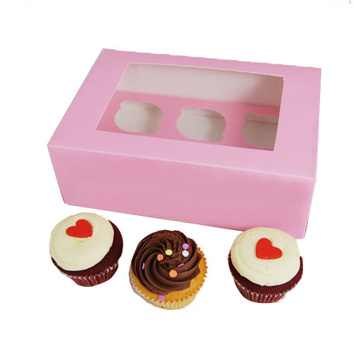 Window Cupcake Box Pink - 6 Cups | Discount Party Warehouse
