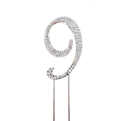 Cake Topper Silver Diamante 7cm - Number 9 | Discount Party Warehouse