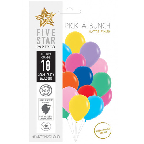 30cm Latex Balloon Matte Assorted 18pk | Discount Party Warehouse