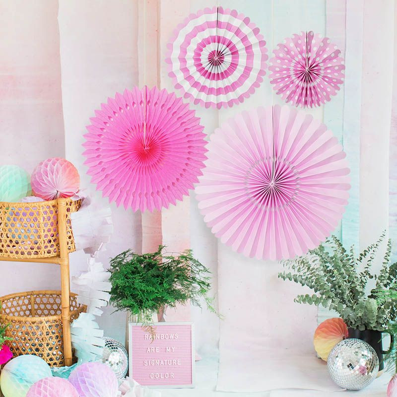 Pink Paper Fans Set Pk4 | Discount Party Warehouse