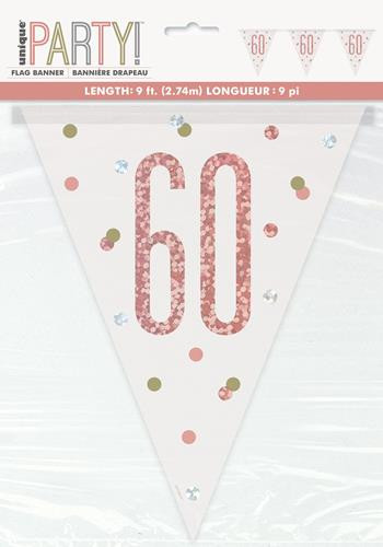 Rose Gold Glitz Prismatic Foil 60th Birthday Flag Banner | Discount ...