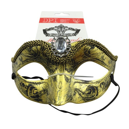 Masquerade Ball Mask Gold with Clear Diamond | Discount Party Warehouse