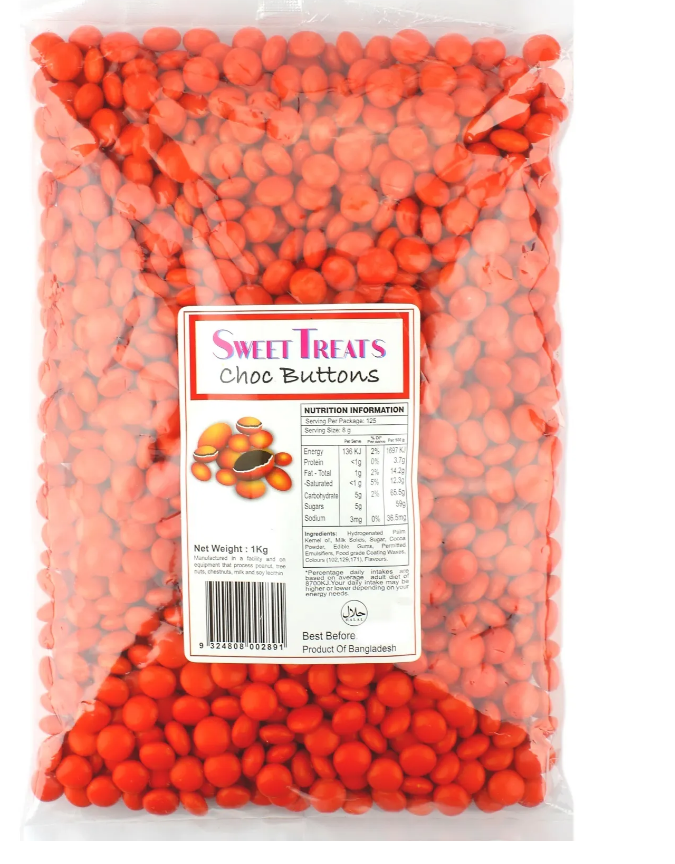 Orange Choc Buttons - 1kg - Discount Party Warehouse