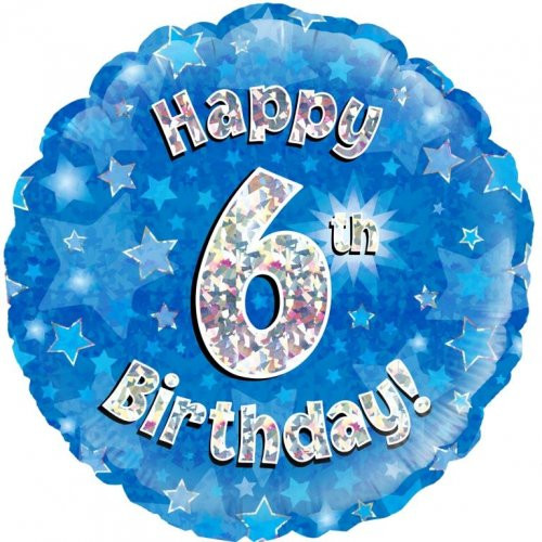 Foil Balloon 18" Blue Holographic Happy Birthday 6TH