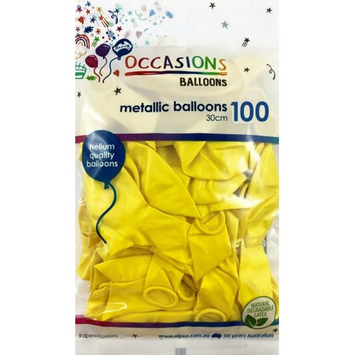 Metallic Yellow 30cm Balloons Bag 100