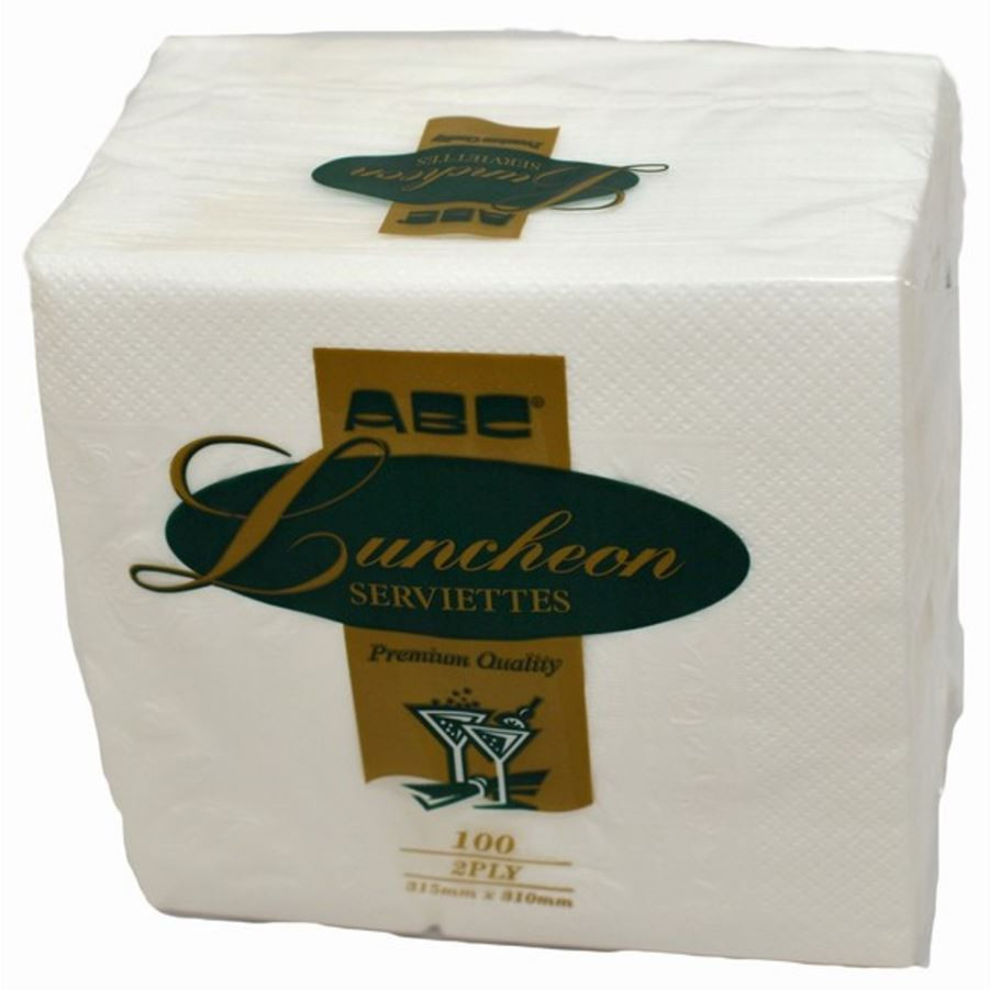 ABC White Lunch Serviette 2000/CTN - 2PLY 315mm x 310mm