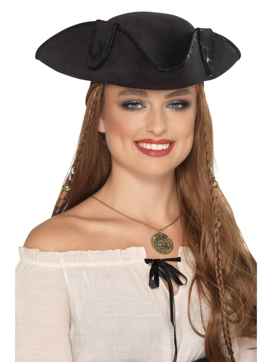 Black Tricorn Pirate Captain Hat