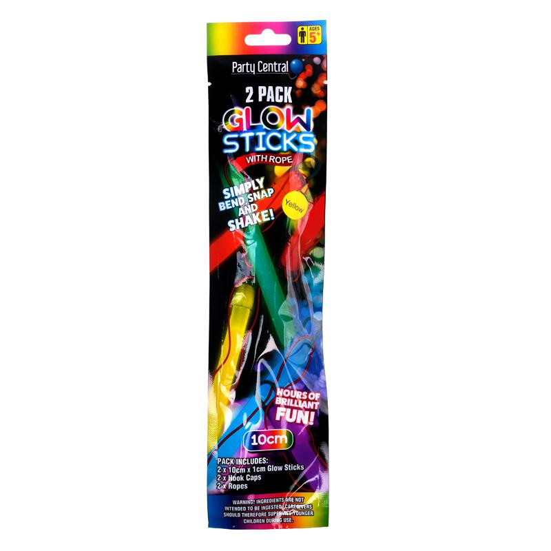 Assorted Glow Sticks with Rope 2pk - 10cm x 1cm