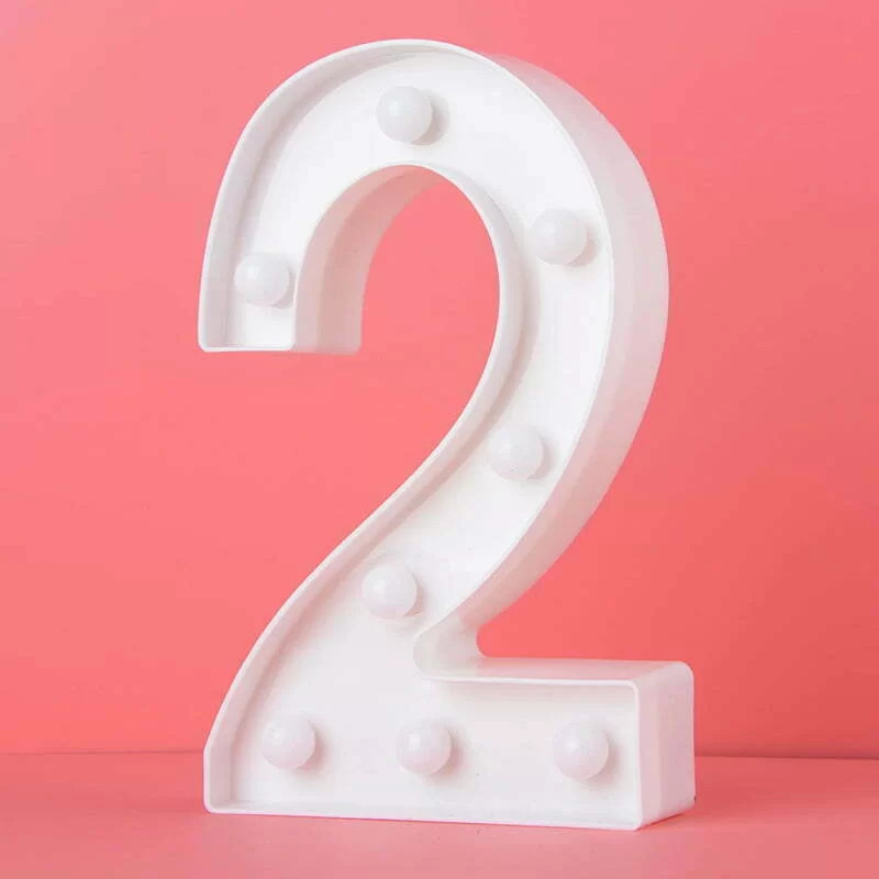 LED Light Up Numer 2 White 21.5cm