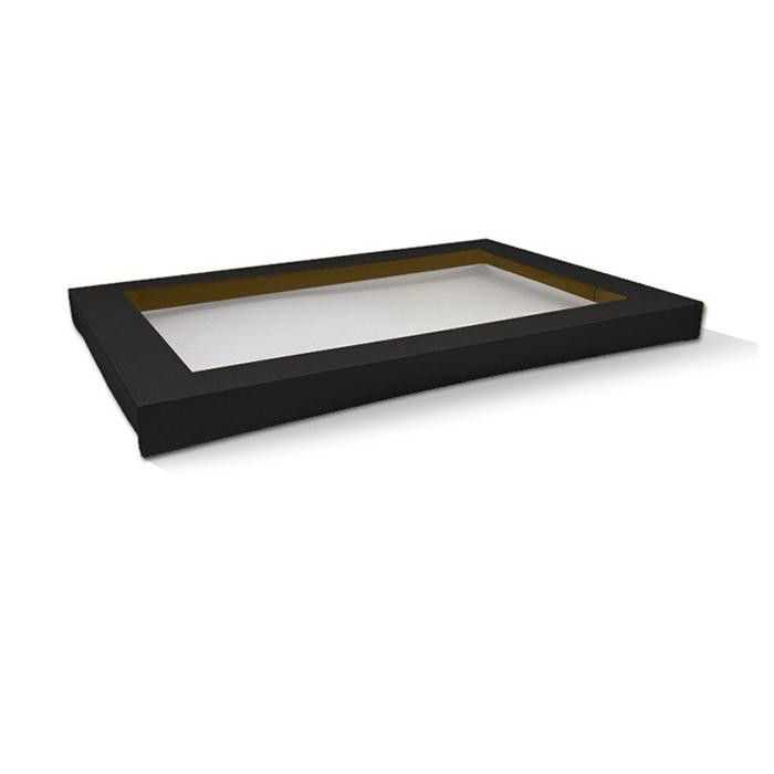 Black Corrugated Rectangle Catering Tray With Lid Medium Plus