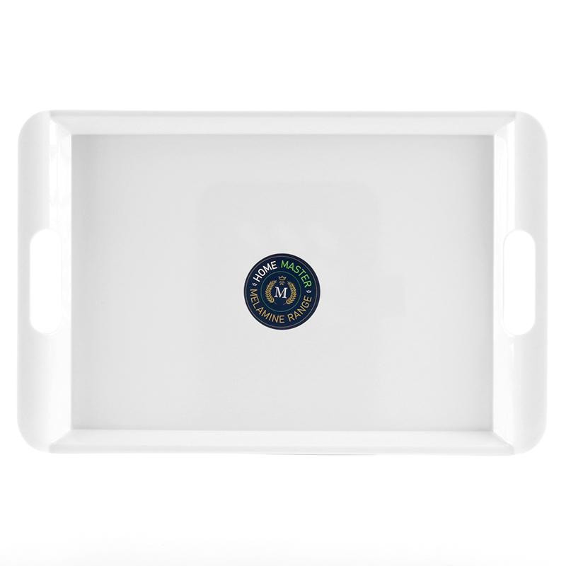 Melamine Tray with Built in Handles Rectangular 38cm x 25cm x 2cm - White