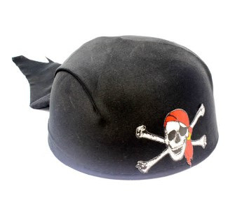 Round Pirate Hat (Black with White Skull)
