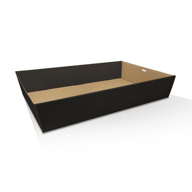 Black Corrugated Rectangle Catering Tray With Lid Medium Plus