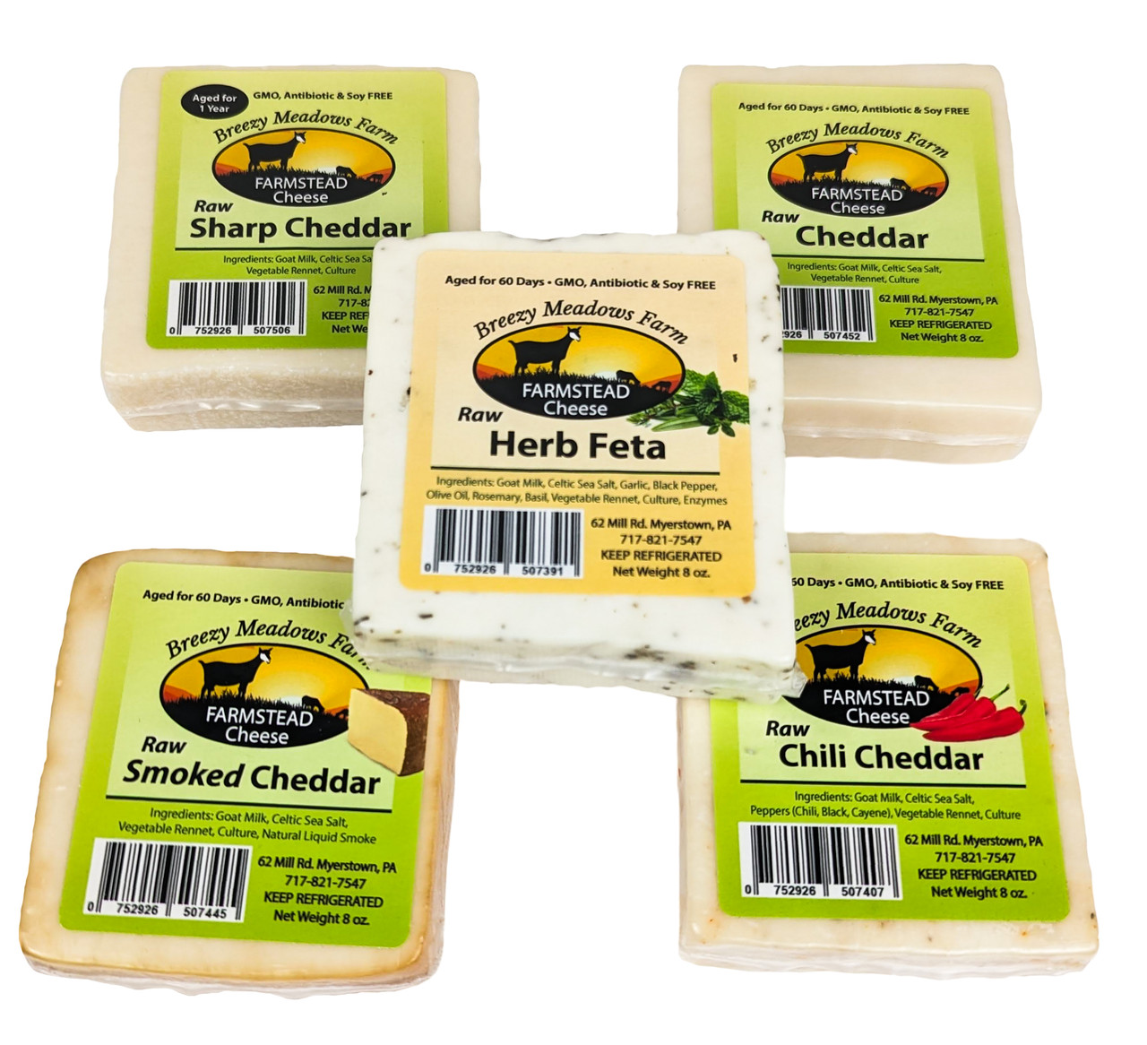 Breezy Meadows Farm - Mixed Flavor Set of 5 Cheese Blocks