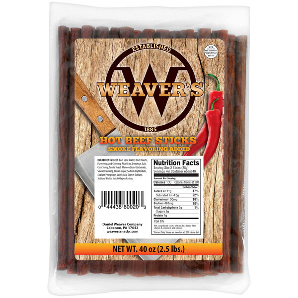 Weaver's Beef Sticks Hot 40 oz