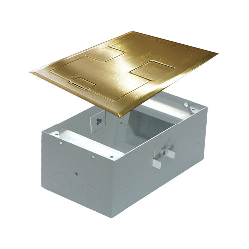 2-Gang floor box with brass cover plate