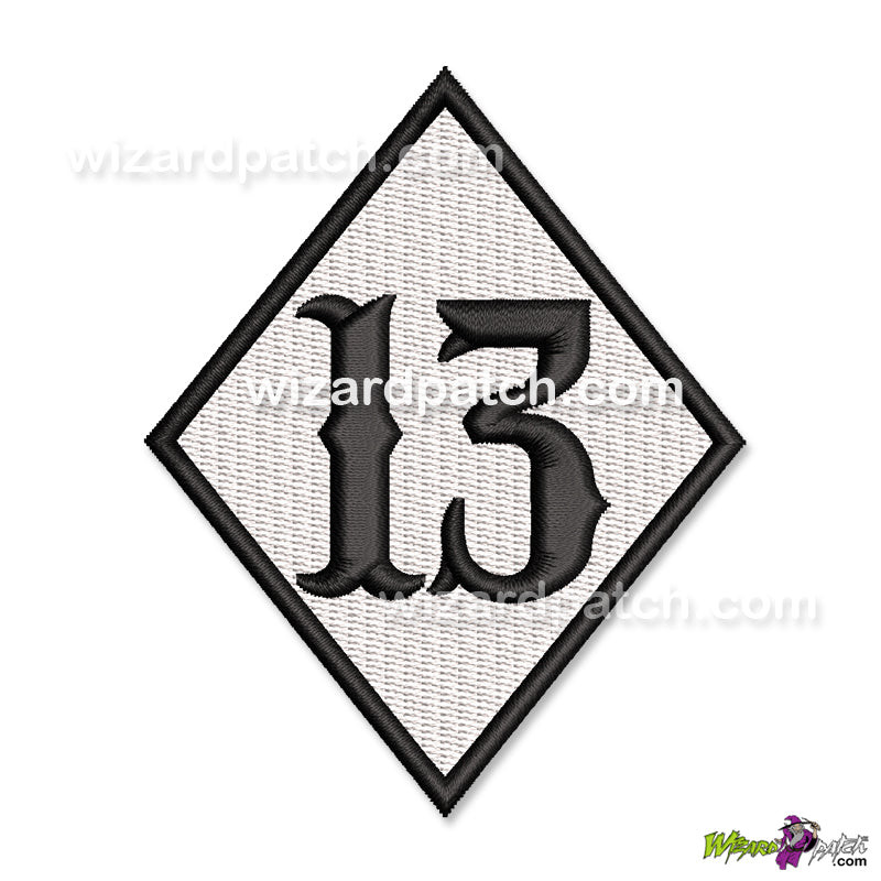 13 Embroidered Biker Diamond Patch in IFC Railroad Font