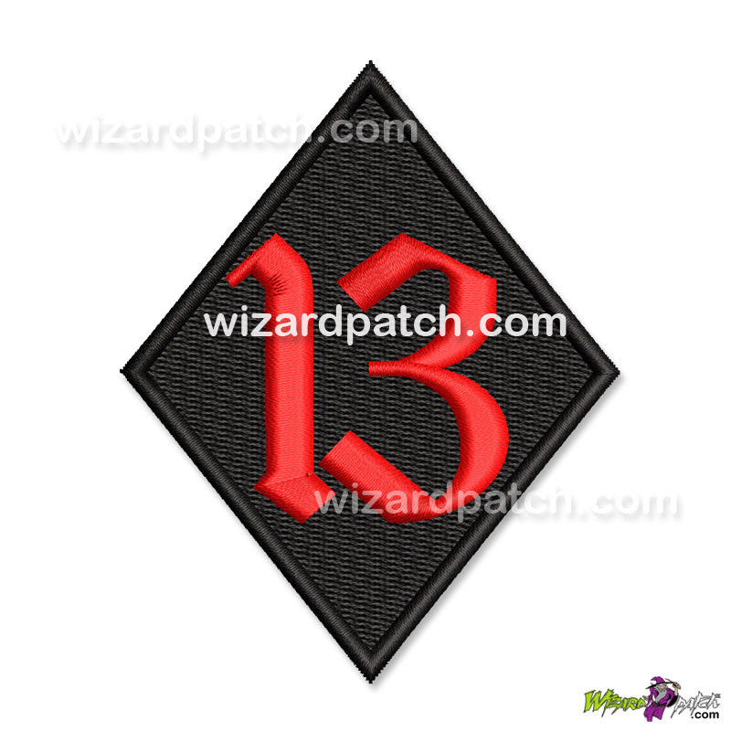 13 Embroidered Biker Diamond Patch in Olde English Font