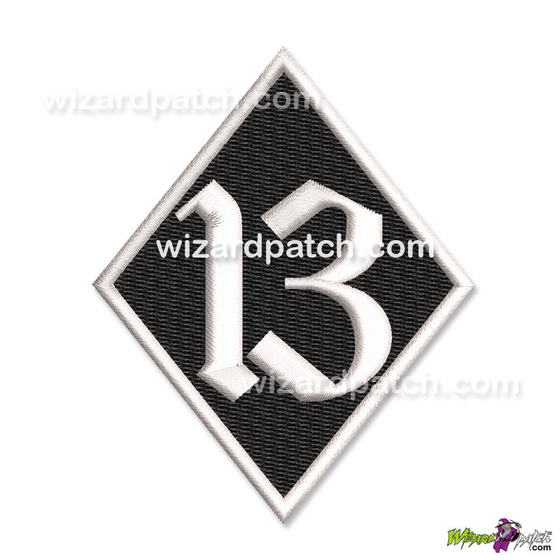 13 Embroidered Biker Diamond Patch in Olde English Font